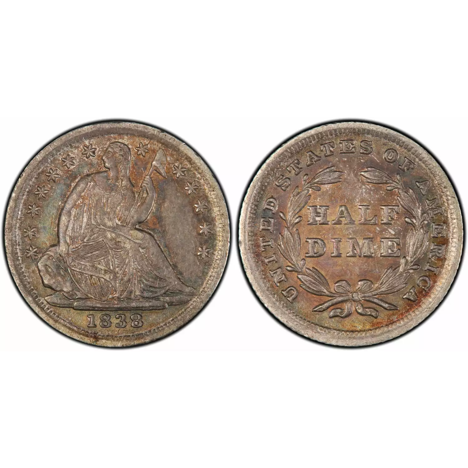 1838 Liberty Seated Half Dime PCGS AU-55 No Drapery, Large Stars CAC ...