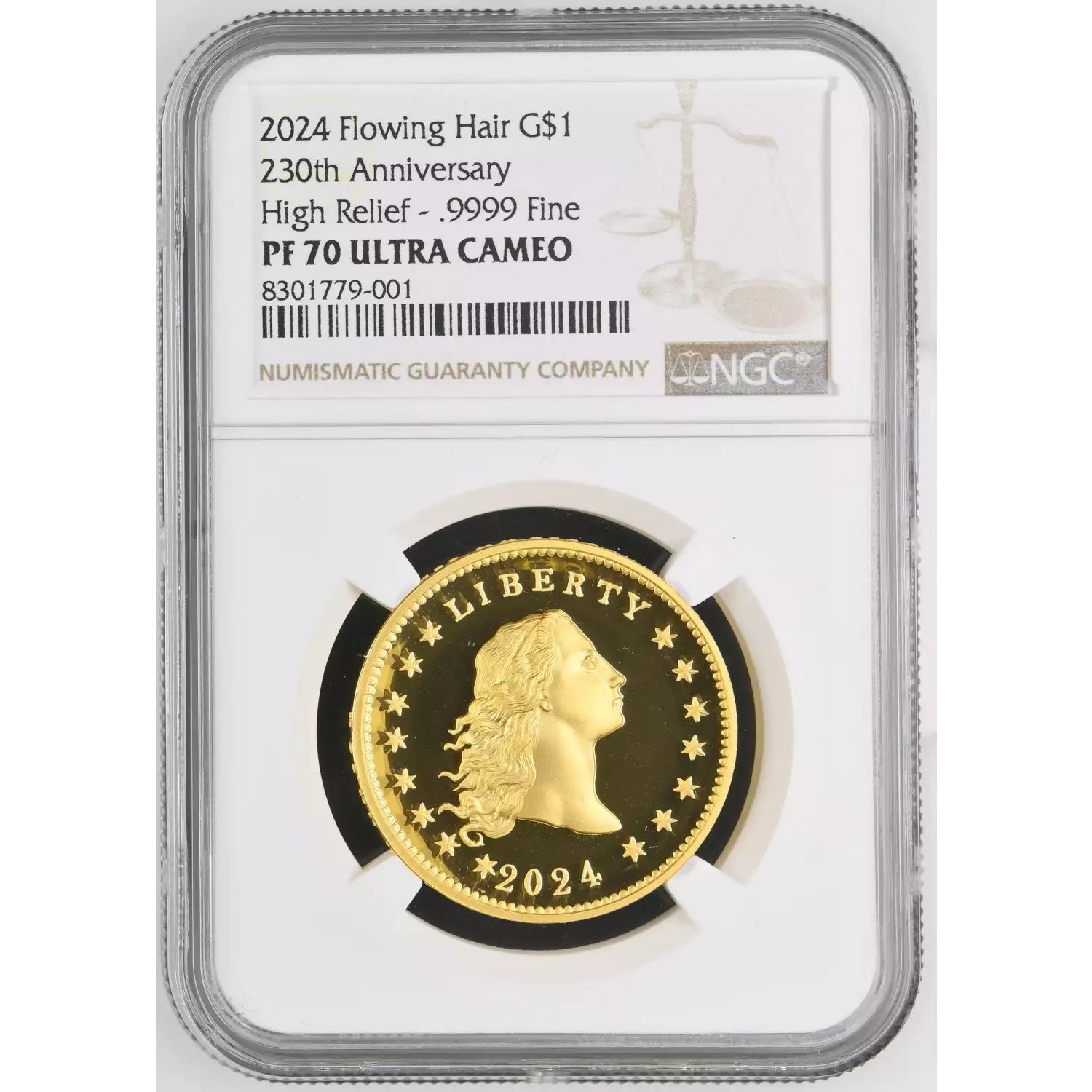 2024 Gold Flowing Hair Dollar NGC PF-70 ULTRA CAMEO 230th Anniversary High Relief - .9999 Fine ...