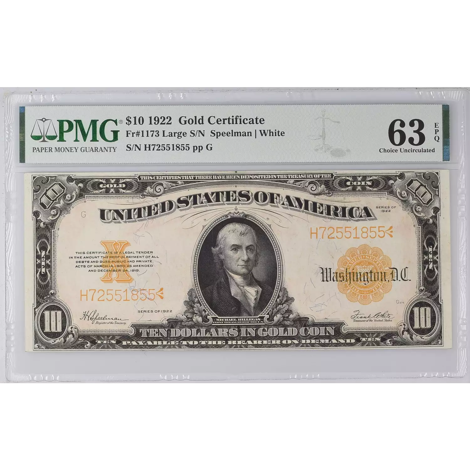 $10 1922 Gold Gold Certificates 1173 - Brian Timmons Rare Coin